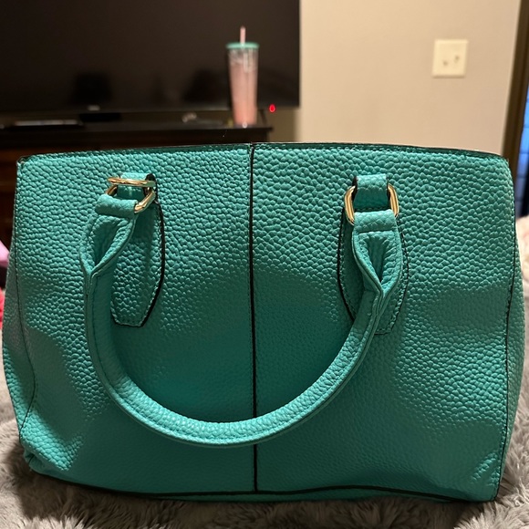 Bags | Tiffany Blue Aqua Color Purse Shoulder Bag Faux Pebble Leather ...